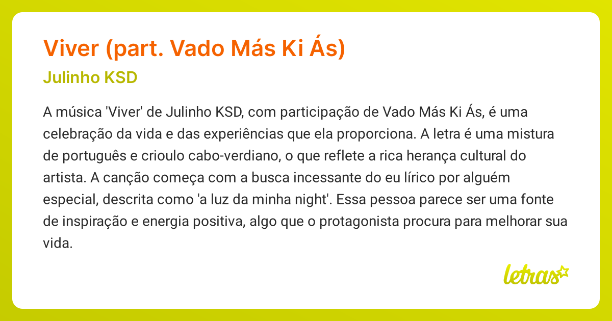 Significado da música VIVER (PART. VADO MÁS KI ÁS) (Julinho KSD) - LETRAS.MUS.BR