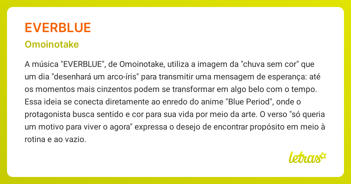 Significado da música EVERBLUE (Omoinotake) - LETRAS.MUS.BR