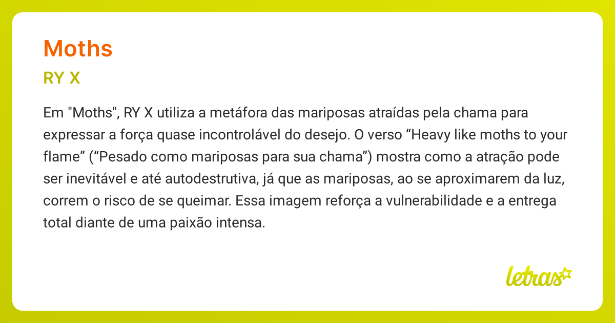 Significado da música MOTHS (RY X) - LETRAS.MUS.BR