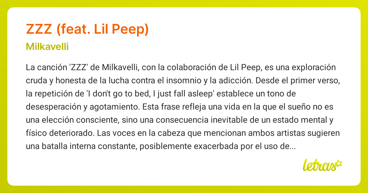 Significado de la canción ZZZ (FEAT. LIL PEEP) (Milkavelli) - LETRAS.COM