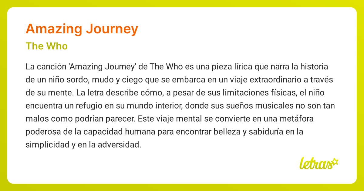 Significado de la canción AMAZING JOURNEY (The Who) - LETRAS.COM