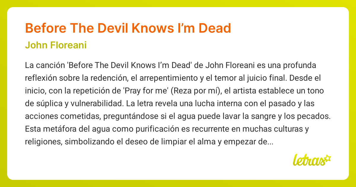 Significado de la canción Before The Devil Knows I’m Dead (John ...