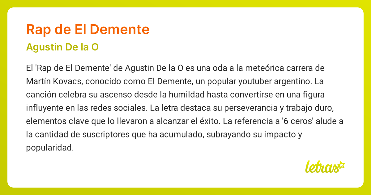 Significado de la canción RAP DE EL DEMENTE (Agustin De la O) - LETRAS.COM