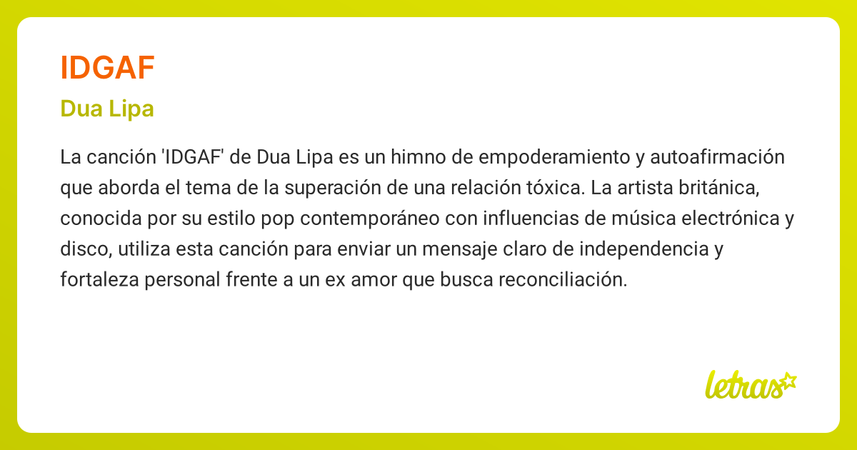 Significado de la canción IDGAF (Dua Lipa) - LETRAS.COM