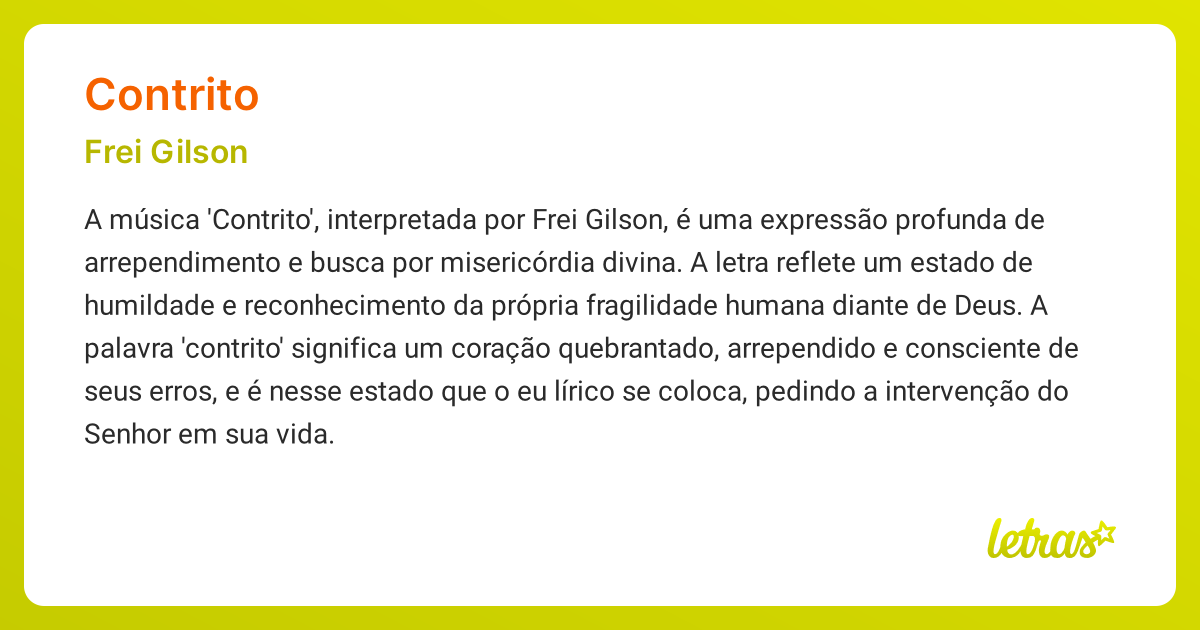 Significado da música CONTRITO (Frei Gilson) - LETRAS.MUS.BR