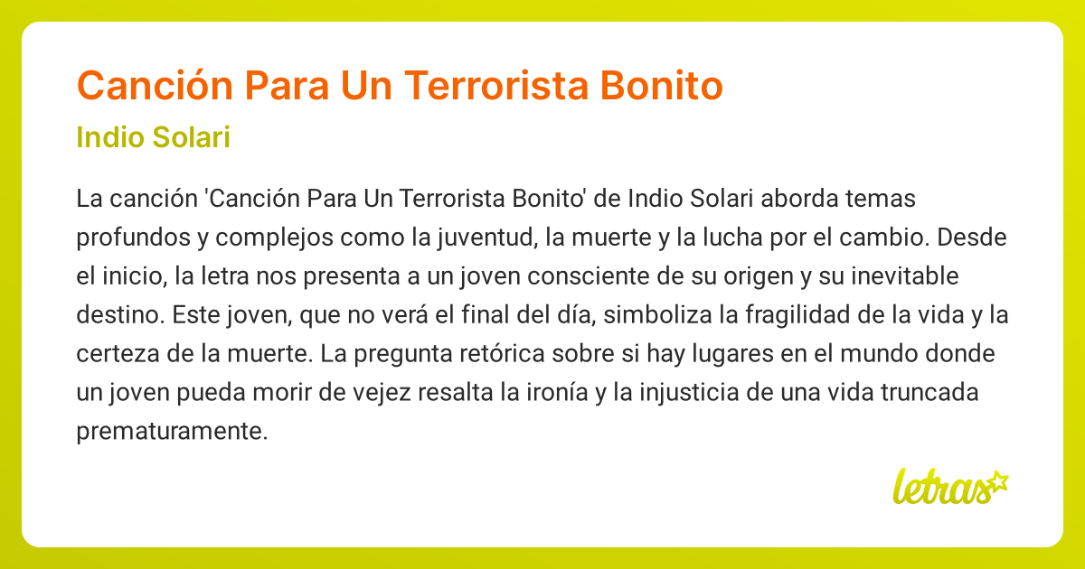 Significado de la canción Canción Para Un Terrorista Bonito (Indio ...