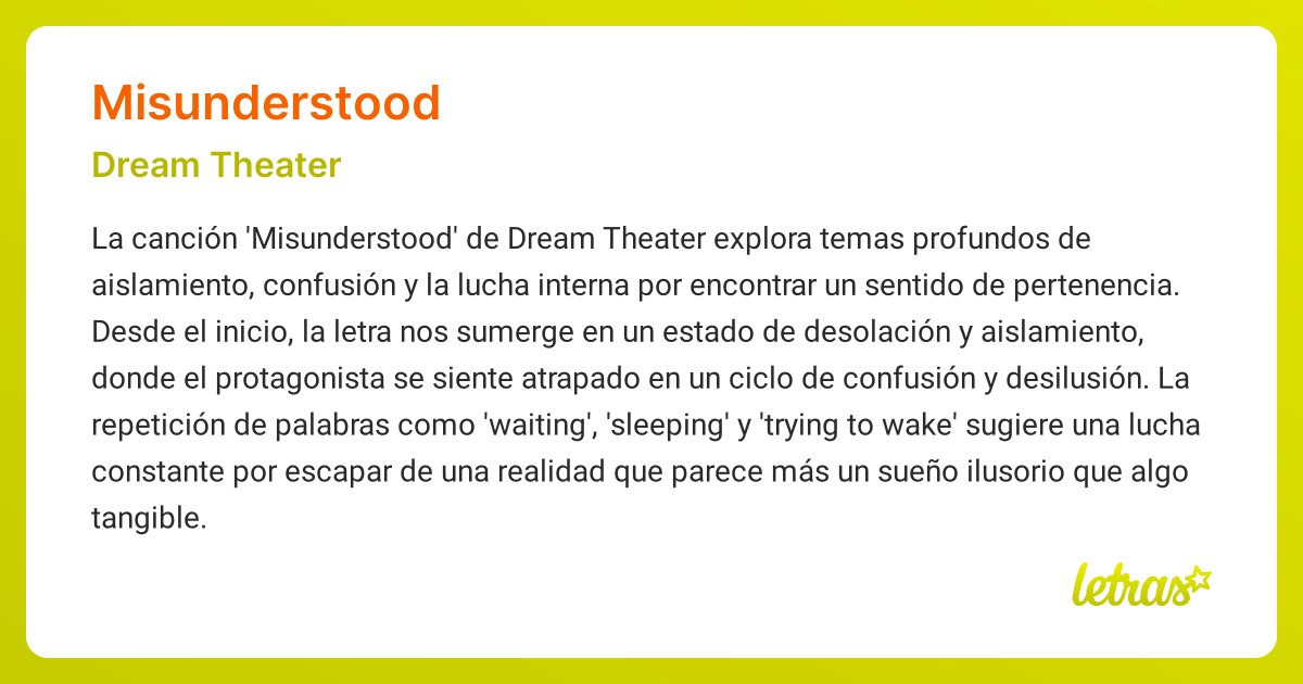 Significado de la canción MISUNDERSTOOD (Dream Theater) - LETRAS.COM