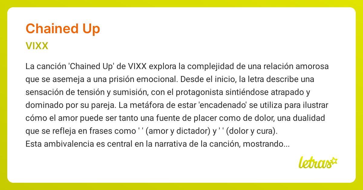 Significado de la canción CHAINED UP (VIXX) - LETRAS.COM