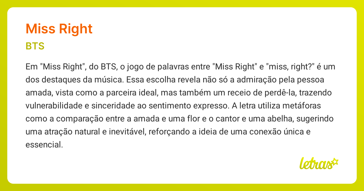 Significado da música MISS RIGHT (BTS) - LETRAS.MUS.BR