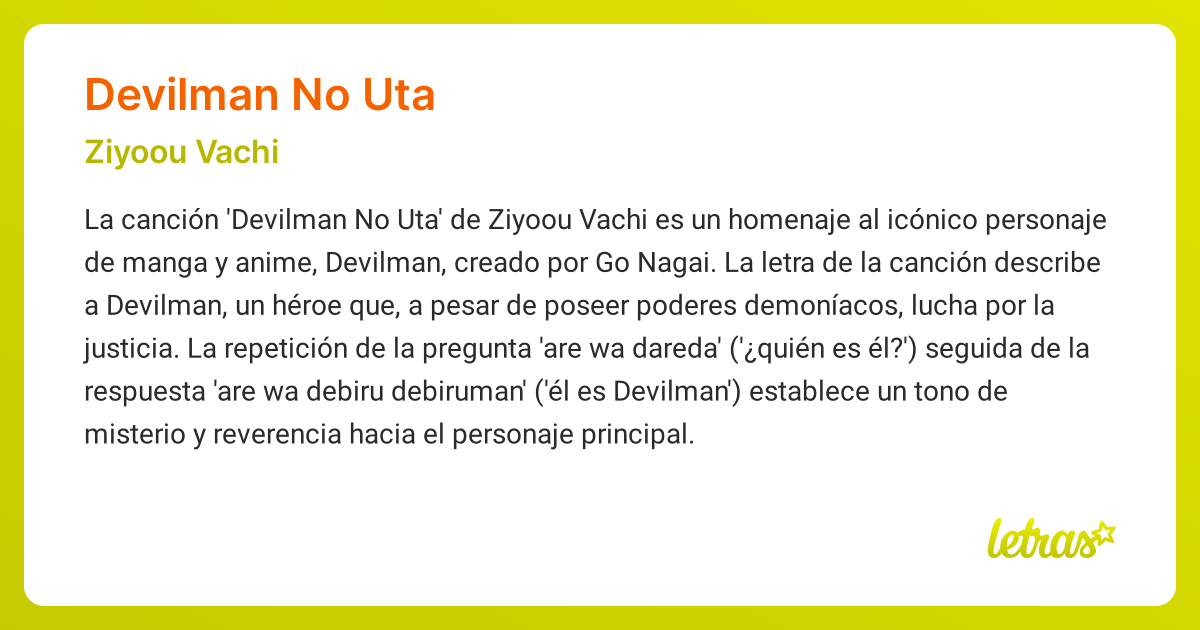 Significado de la canción DEVILMAN NO UTA (Ziyoou Vachi) - LETRAS.COM