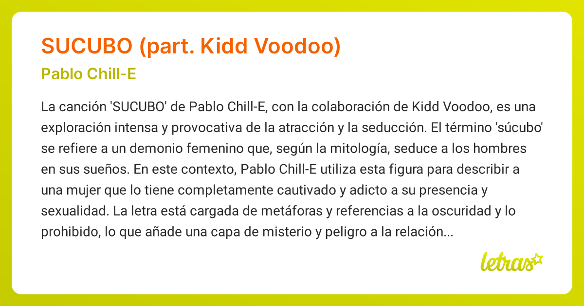 Significado de la canción SUCUBO (PART. KIDD VOODOO) (Pablo Chill-E ...