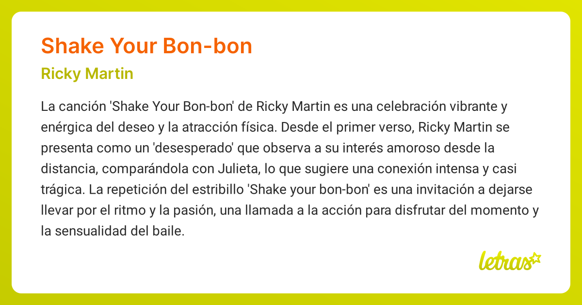 Significado de la canción SHAKE YOUR BON-BON (Ricky Martin) - LETRAS.COM