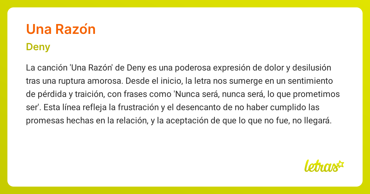 Significado de la canción UNA RAZÓN (Deny) - LETRAS.COM