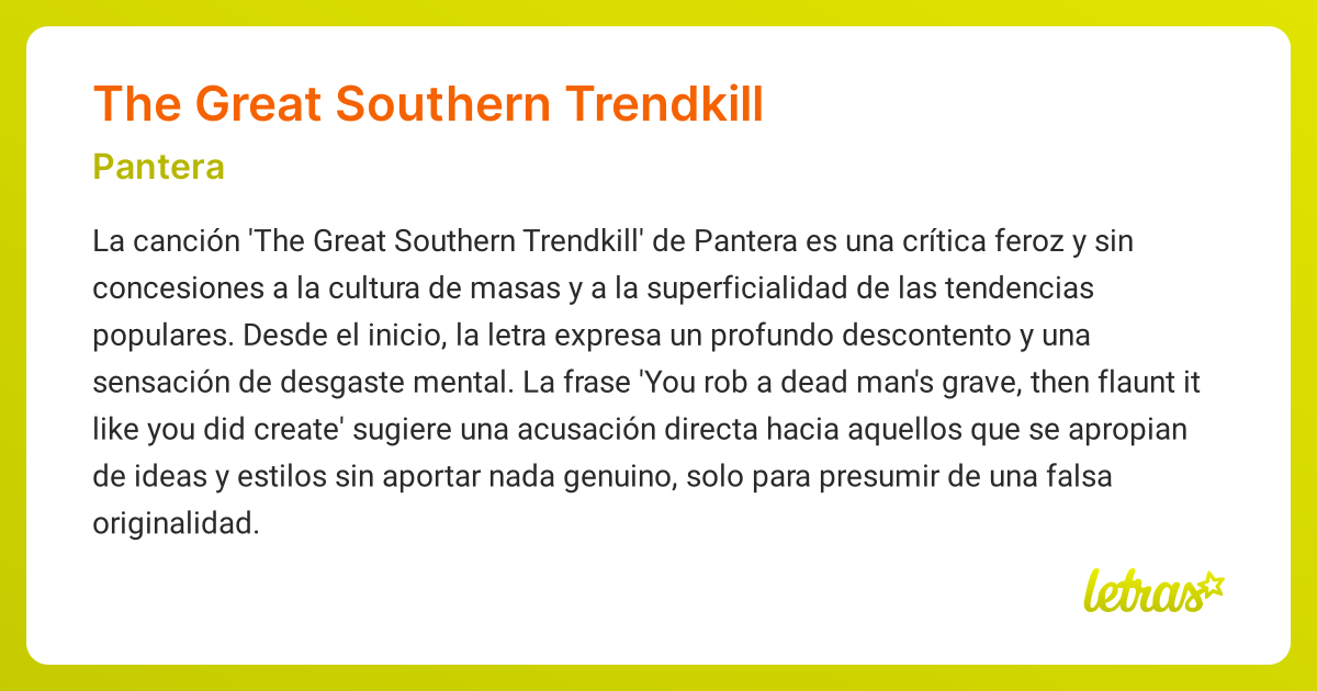 Significado de la canción THE GREAT SOUTHERN TRENDKILL (Pantera ...