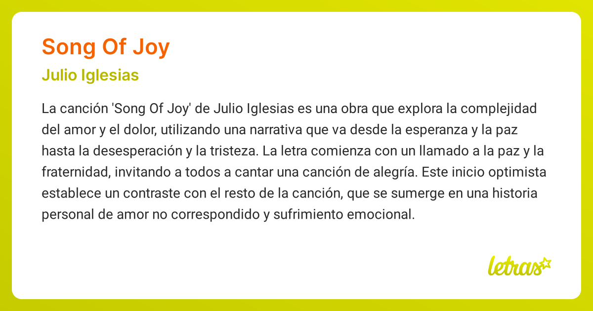 Significado de la canción SONG OF JOY (Julio Iglesias) - LETRAS.COM