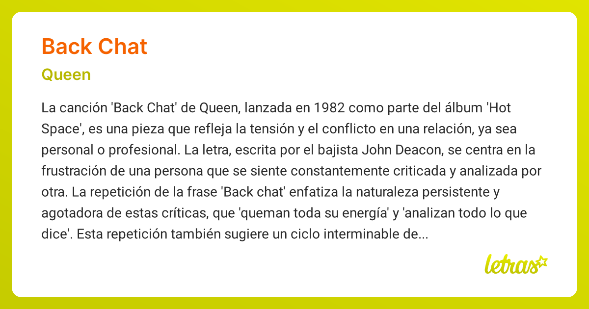Significado de la canción BACK CHAT (Queen) - LETRAS.COM