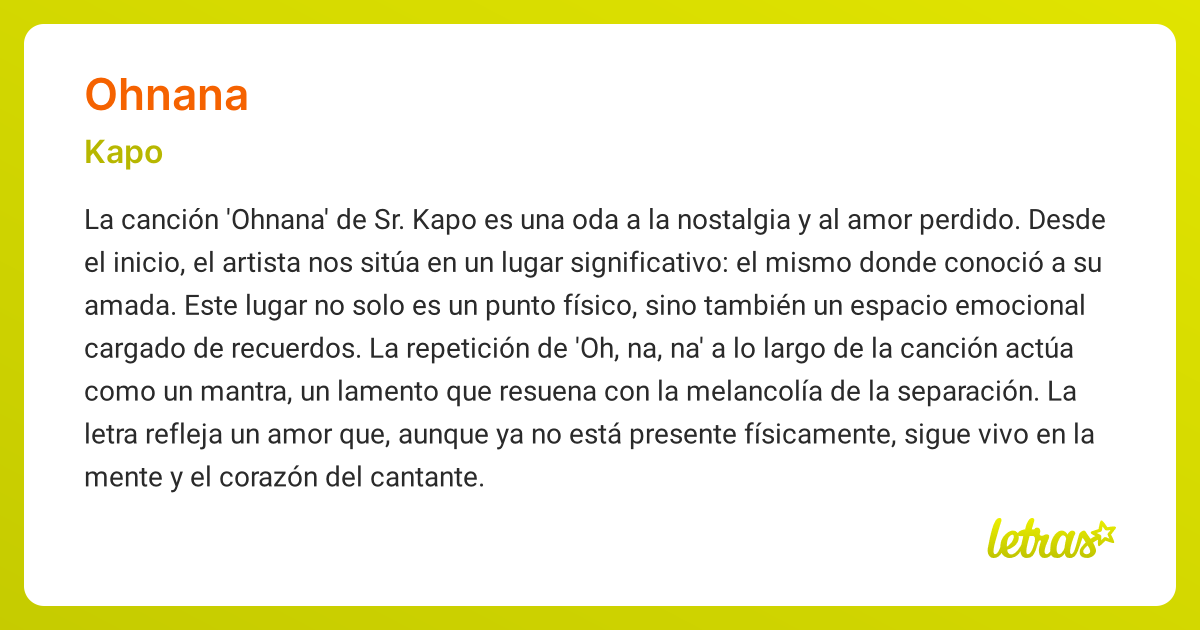 Significado de la canción OHNANA (Kapo) - LETRAS.COM