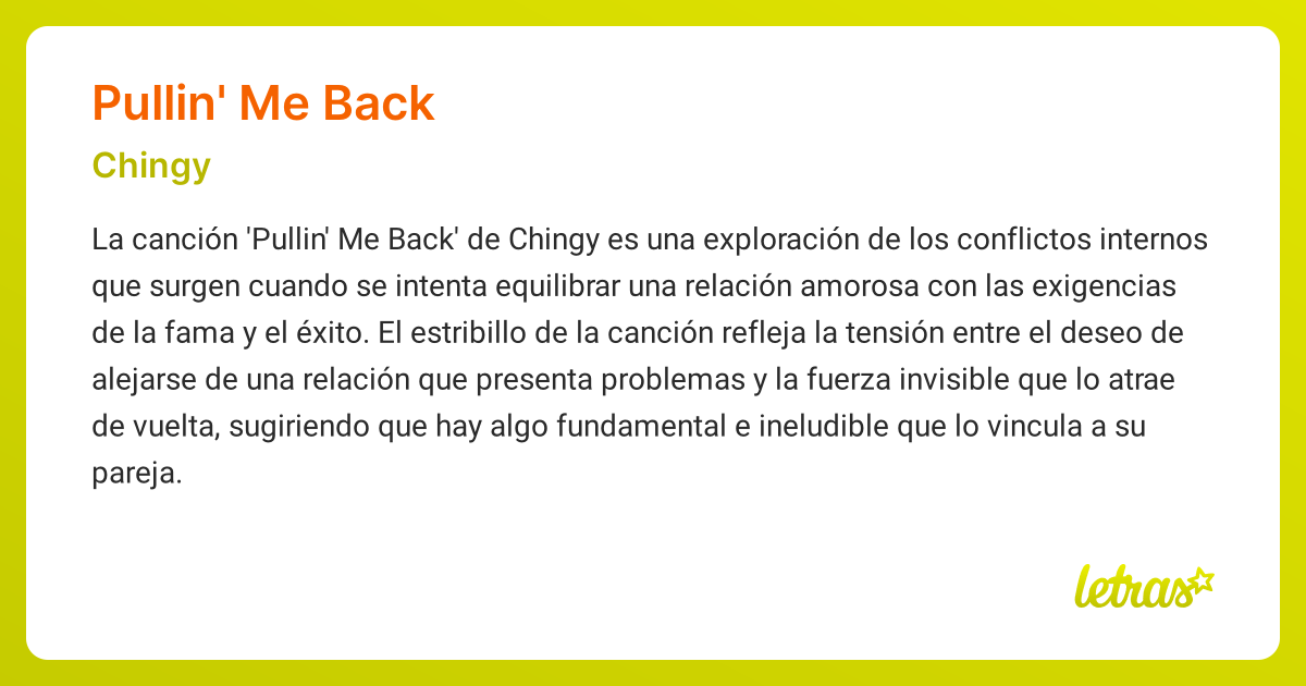 Significado de la canción PULLIN' ME BACK (Chingy) - LETRAS.COM