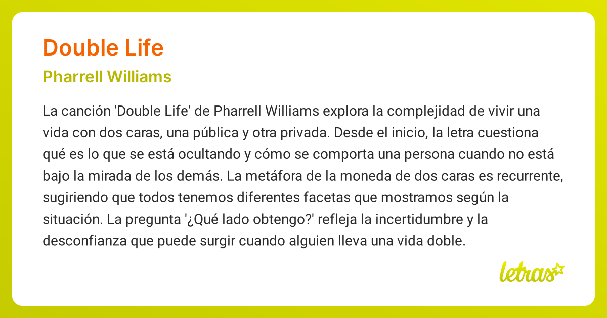 Significado de la canción DOUBLE LIFE (Pharrell Williams) - LETRAS.COM