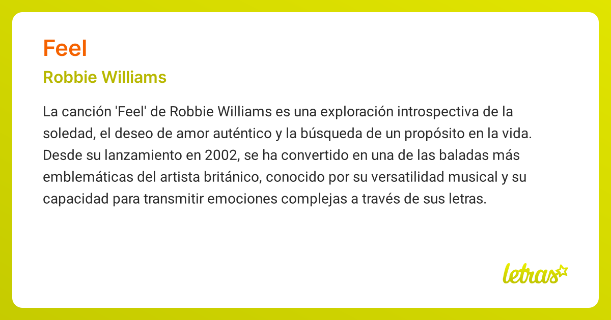 Significado de la canción FEEL (Robbie Williams) - LETRAS.COM