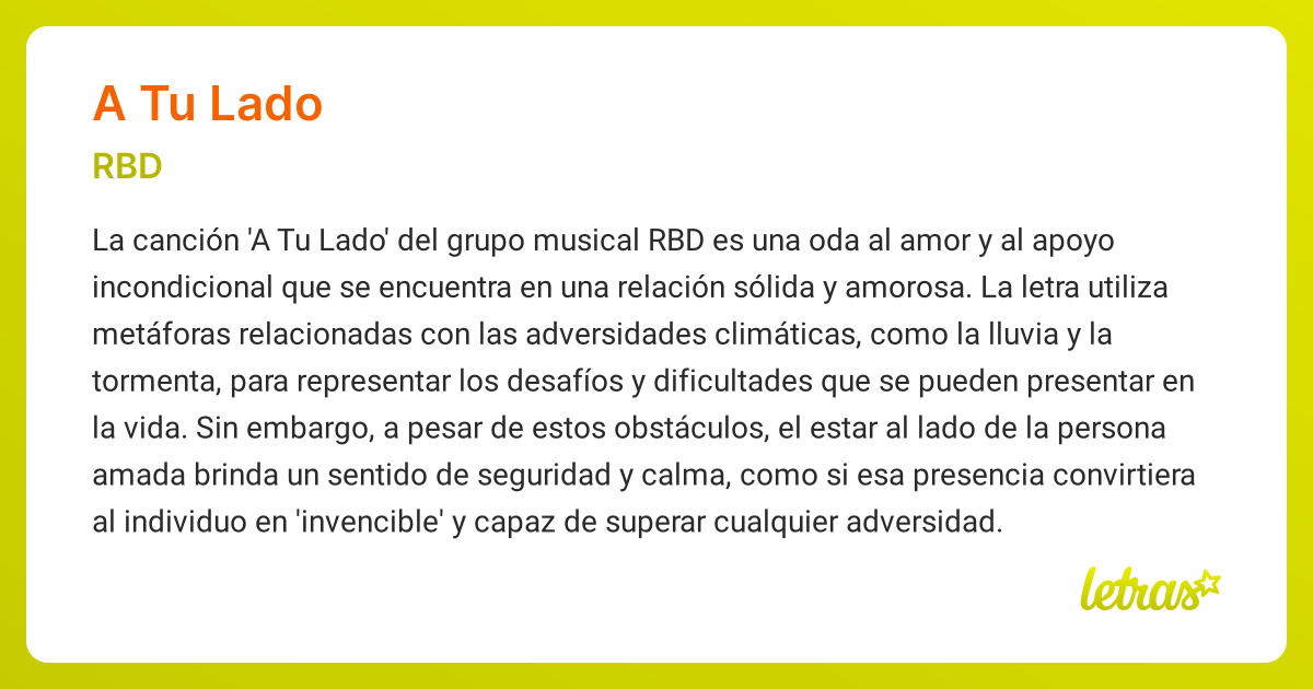 Significado de la canción A TU LADO (RBD) - LETRAS.COM