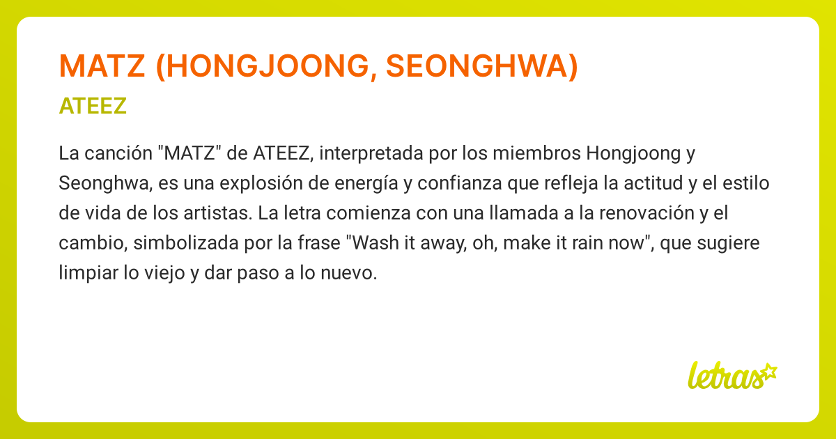 Significado de la canción MATZ (HONGJOONG, SEONGHWA) (ATEEZ ) - LETRAS.COM