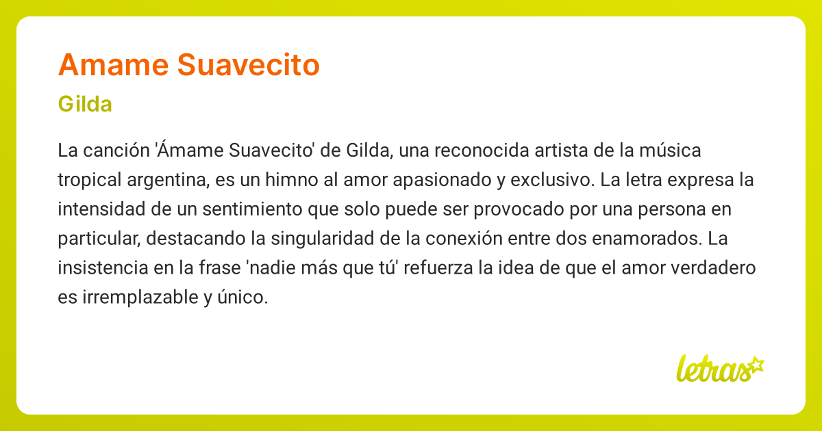 Significado de la canción AMAME SUAVECITO (Gilda) - LETRAS.COM