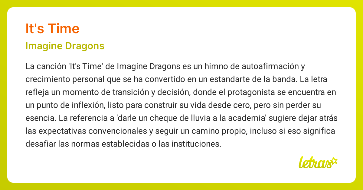Significado de la canción IT'S TIME (Imagine Dragons) - LETRAS.COM