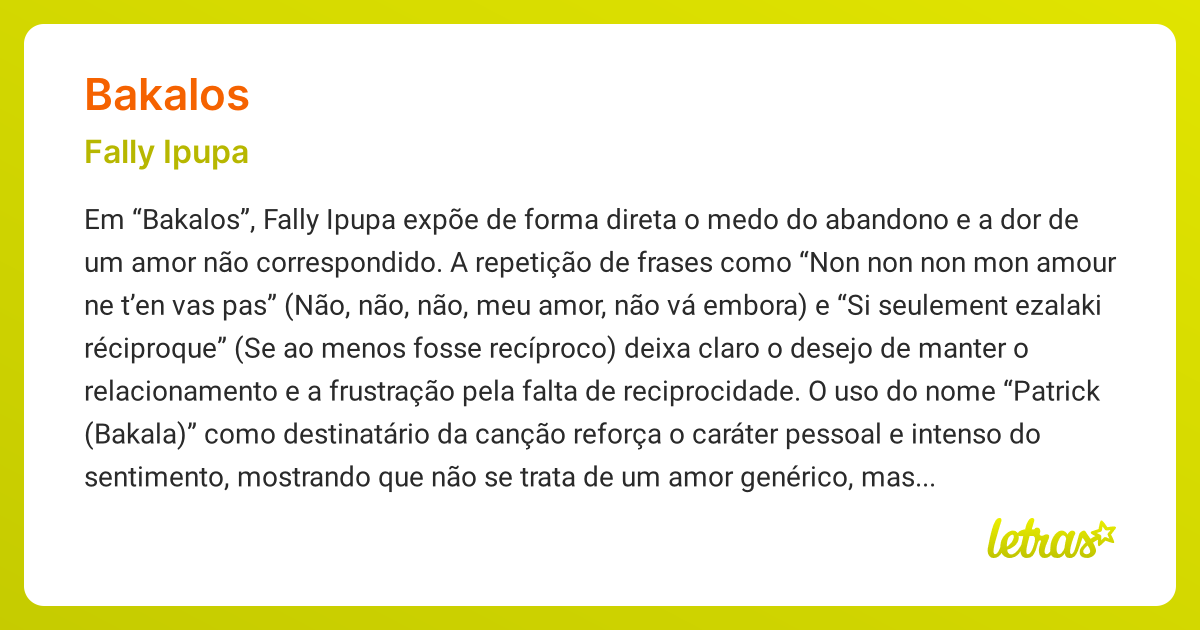 Significado da música BAKALOS (Fally Ipupa) - LETRAS.MUS.BR