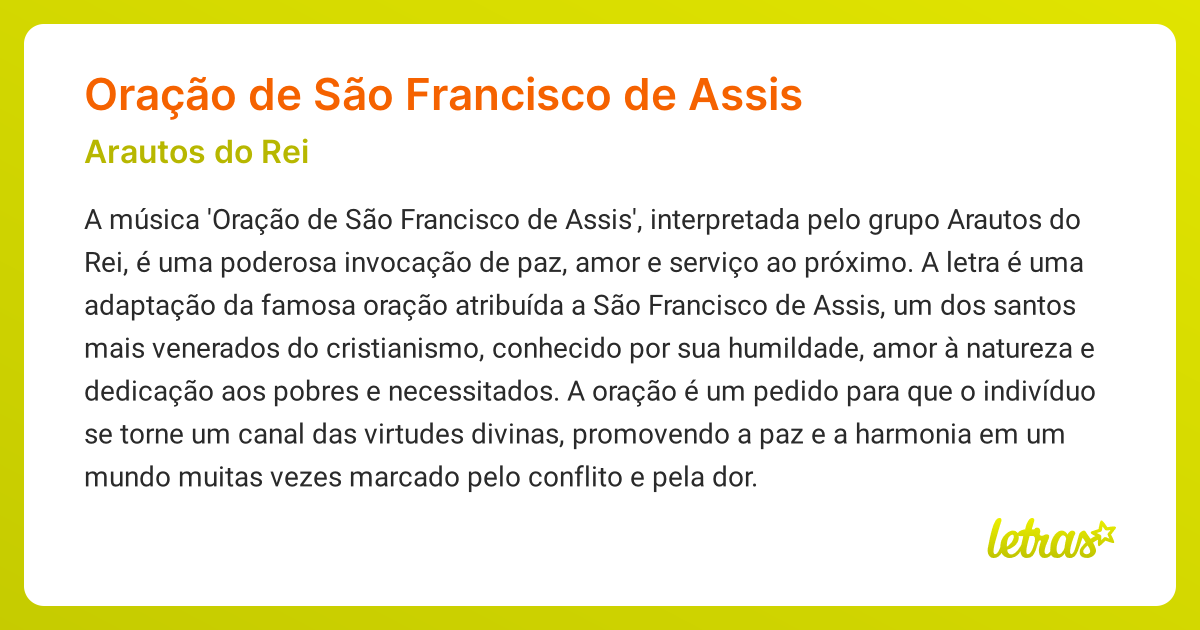 Significado da música Oração de São Francisco de Assis (Arautos do Rei ...