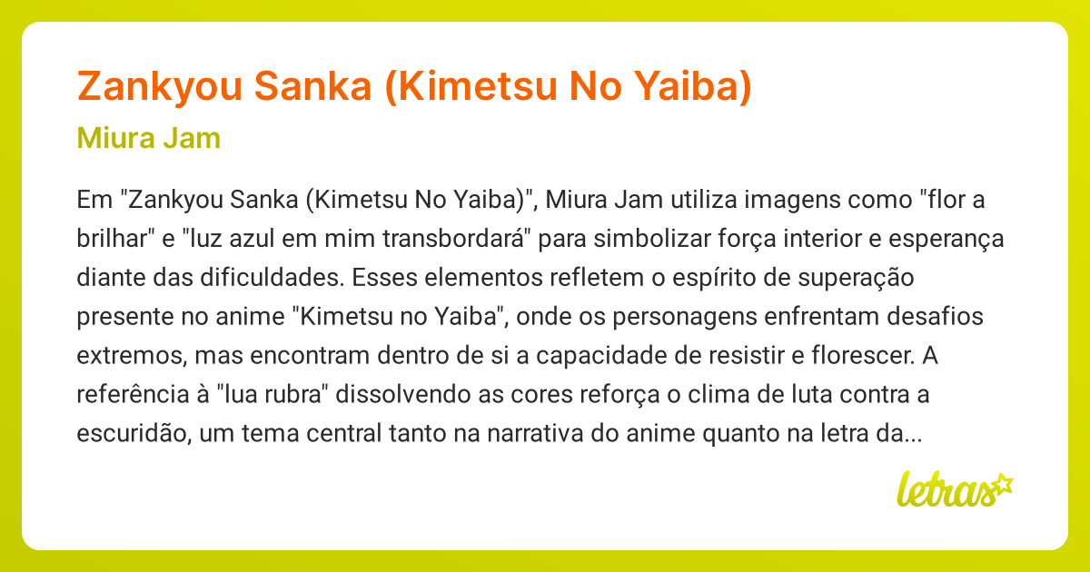 Significado da música Zankyou Sanka (Kimetsu No Yaiba) (Miura Jam ...