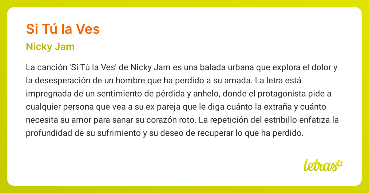 Significado de la canción SI TÚ LA VES (Nicky Jam) - LETRAS.COM
