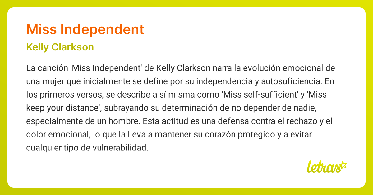 Significado de la canción MISS INDEPENDENT (Kelly Clarkson) - LETRAS.COM