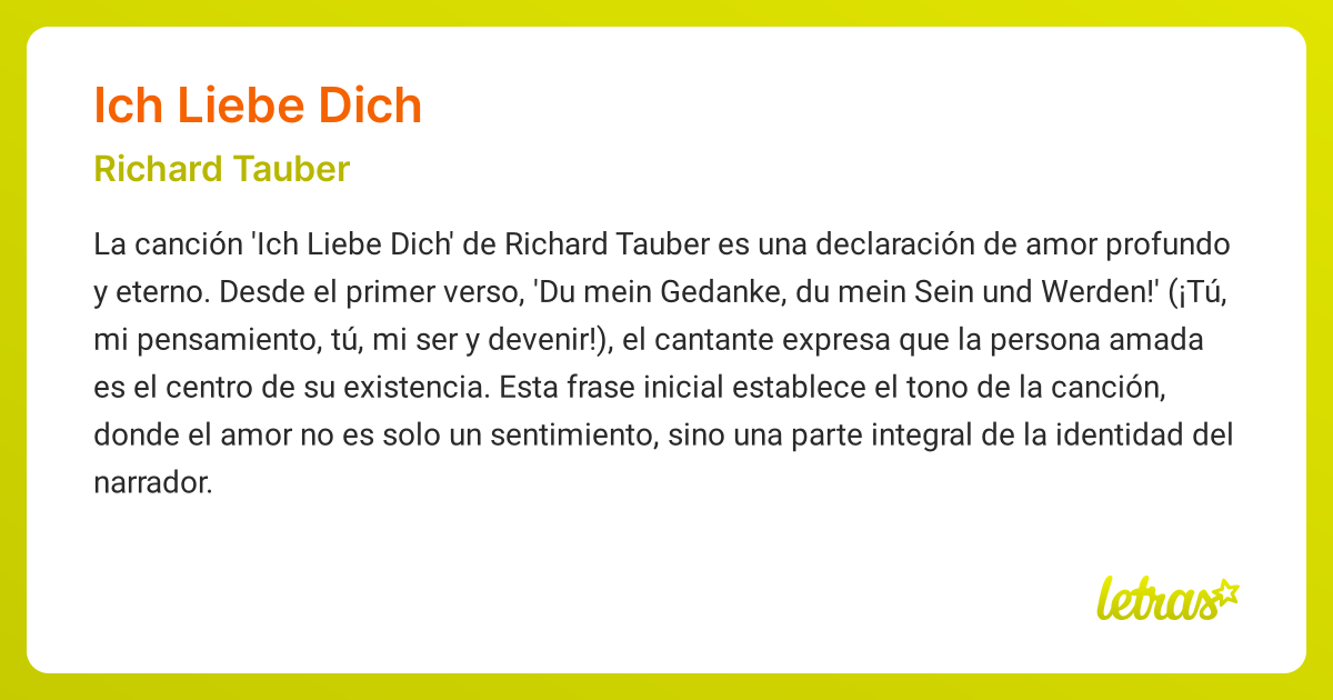Significado de la canción ICH LIEBE DICH (Richard Tauber) - LETRAS.COM