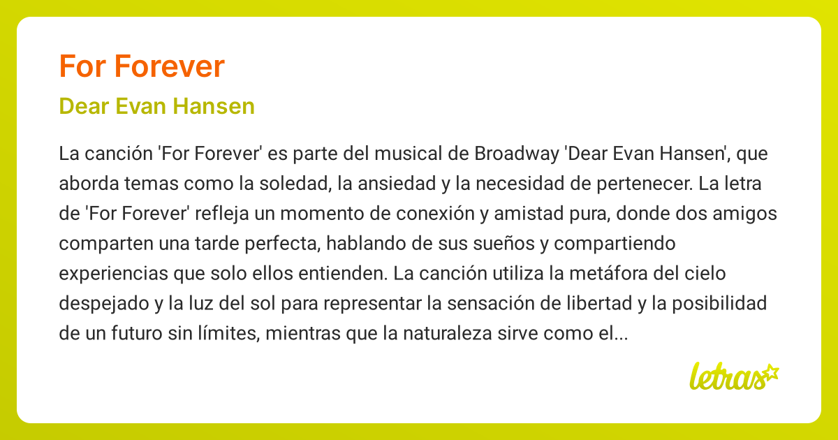 Significado de la canción FOR FOREVER (Dear Evan Hansen) - LETRAS.COM