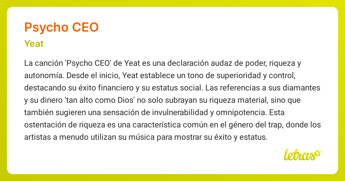 Significado de la canción PSYCHO CEO (Yeat) - LETRAS.COM