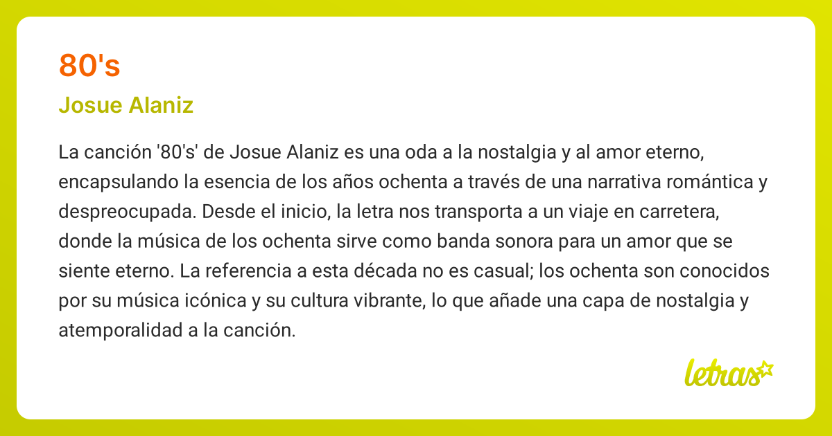 Significado de la canción 80'S (Josue Alaniz) - LETRAS.COM