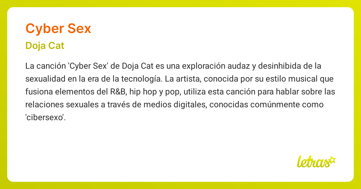 Significado de la canción CYBER SEX (Doja Cat) - LETRAS.COM
