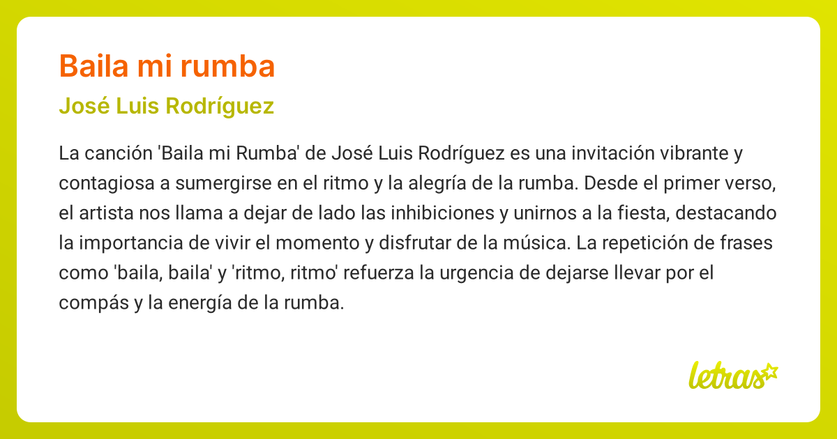Significado de la canción BAILA MI RUMBA (José Luis Rodríguez) - LETRAS.COM