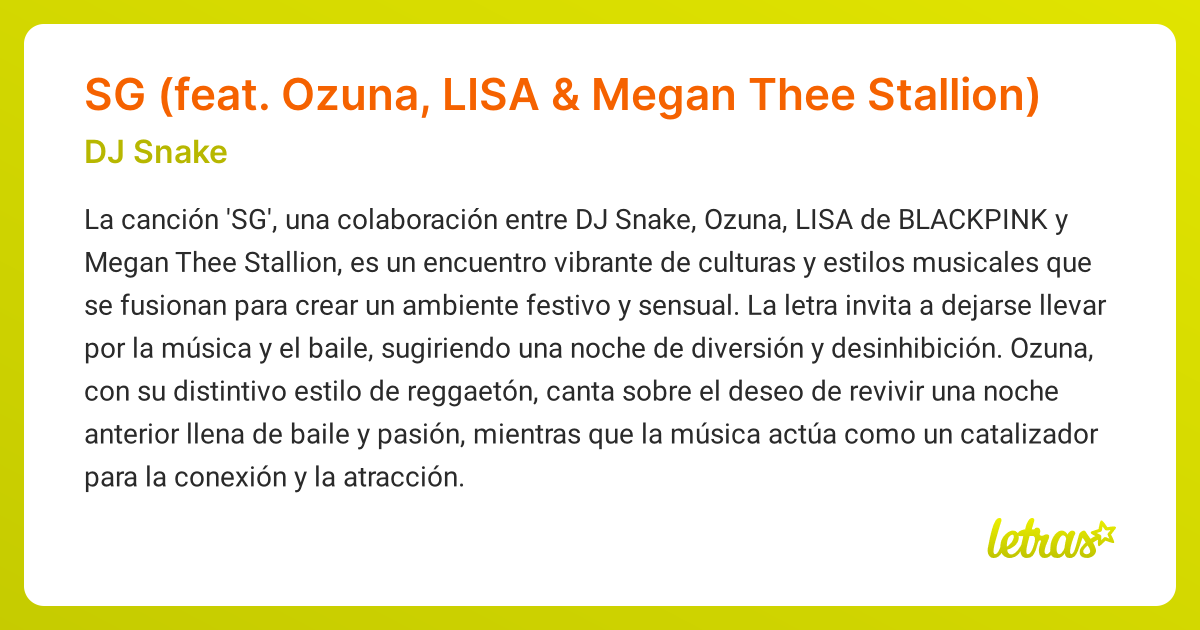 Significado de la canción SG (feat. Ozuna, LISA & Megan Thee Stallion ...