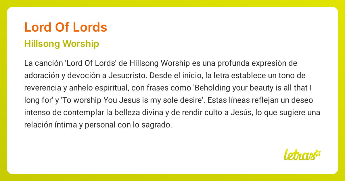 Significado de la canción LORD OF LORDS (Hillsong Worship) - LETRAS.COM