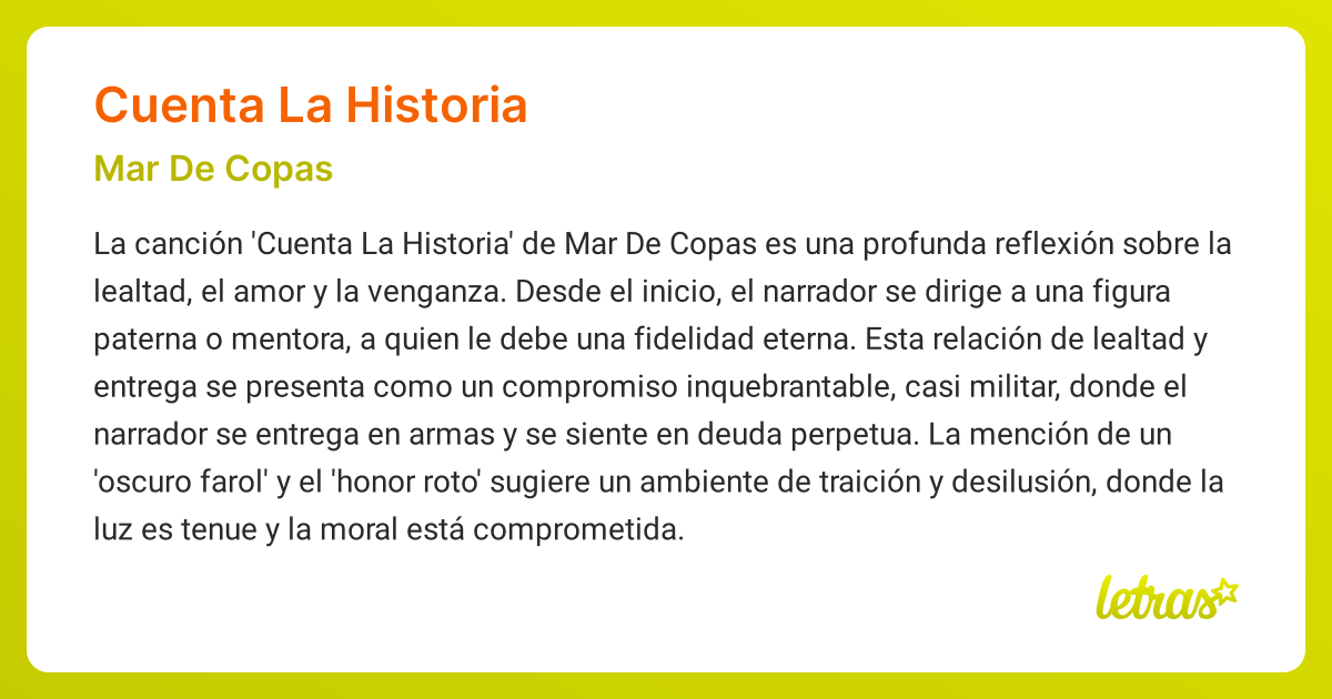 Significado de la canción CUENTA LA HISTORIA (Mar De Copas) - LETRAS.COM
