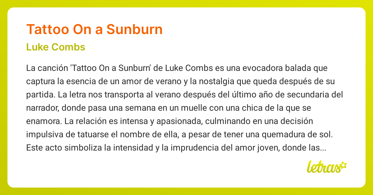 Significado de la canción TATTOO ON A SUNBURN (Luke Combs) - LETRAS.COM