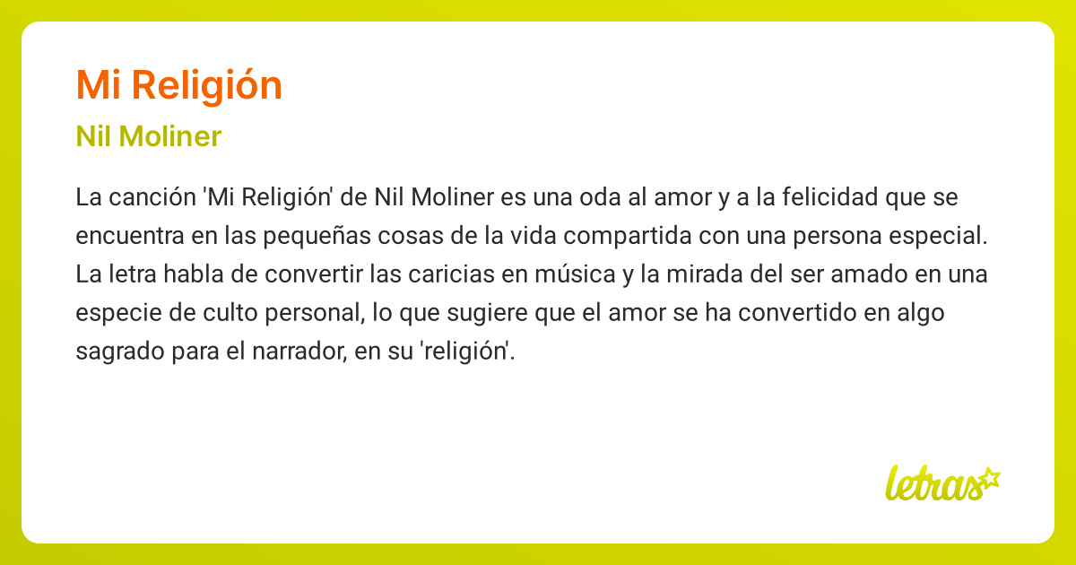Significado de la canción MI RELIGIÓN (Nil Moliner) - LETRAS.COM