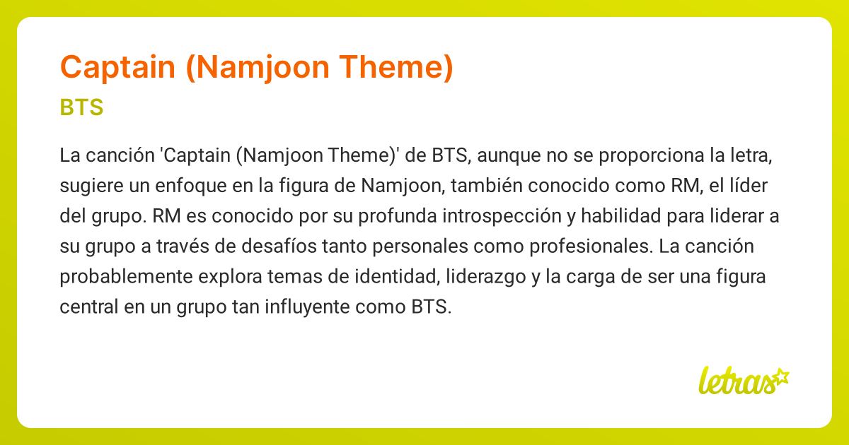 Significado de la canción CAPTAIN (NAMJOON THEME) (BTS) - LETRAS.COM