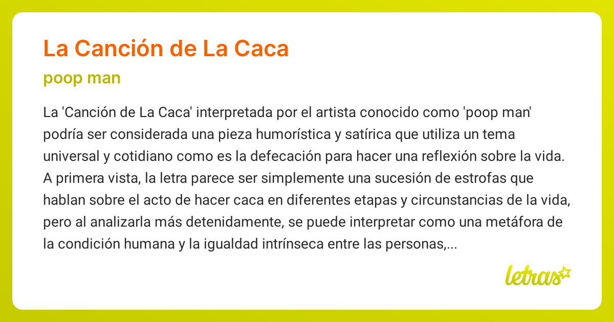 Significado de la canción LA CANCIÓN DE LA CACA (poop man) - LETRAS.COM