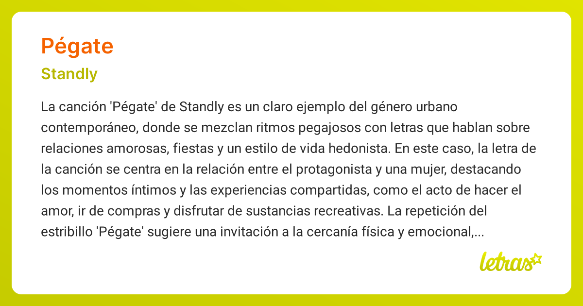 Significado de la canción PÉGATE (Standly) - LETRAS.COM