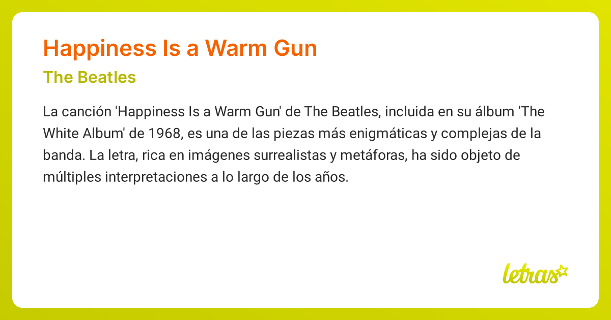 Significado de la canción HAPPINESS IS A WARM GUN (The Beatles ...
