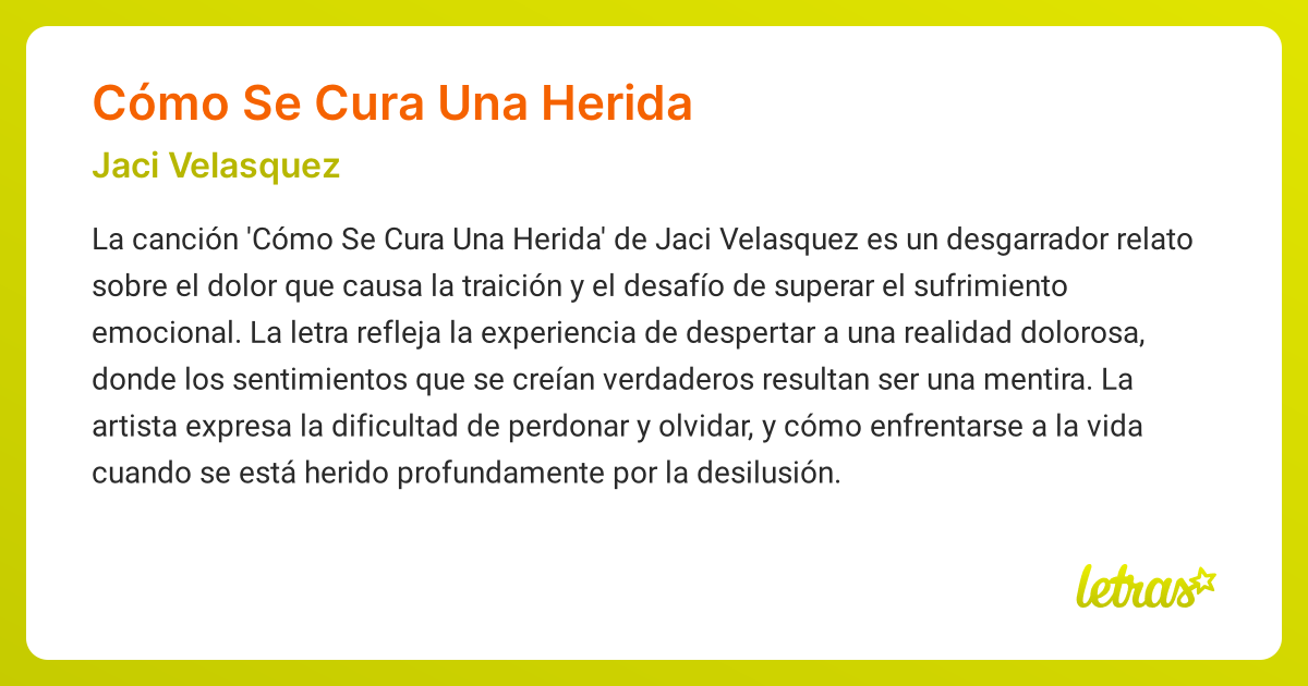 Significado de la canción CÓMO SE CURA UNA HERIDA (Jaci Velasquez ...