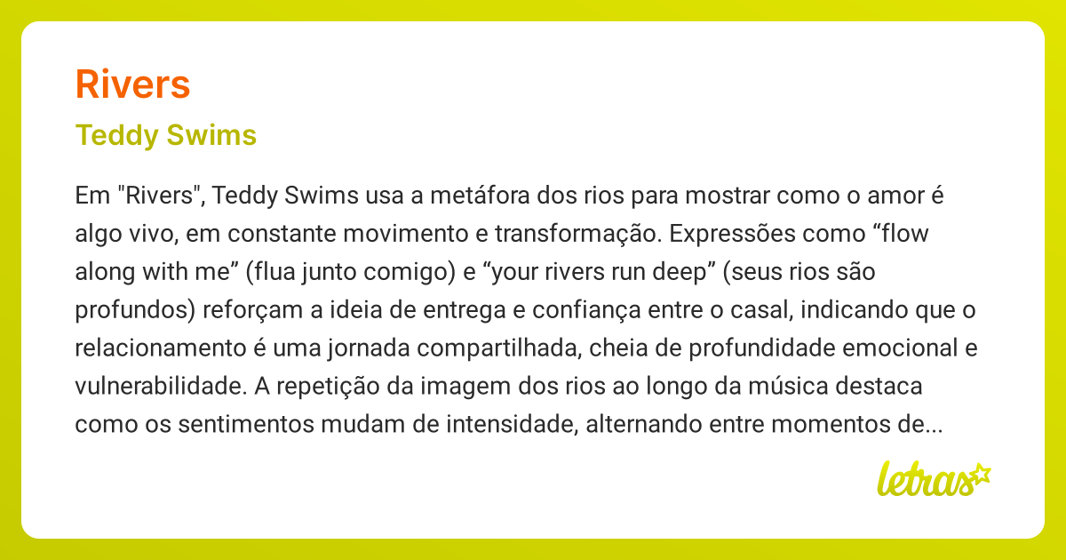 Significado da música RIVERS (Teddy Swims) - LETRAS.MUS.BR